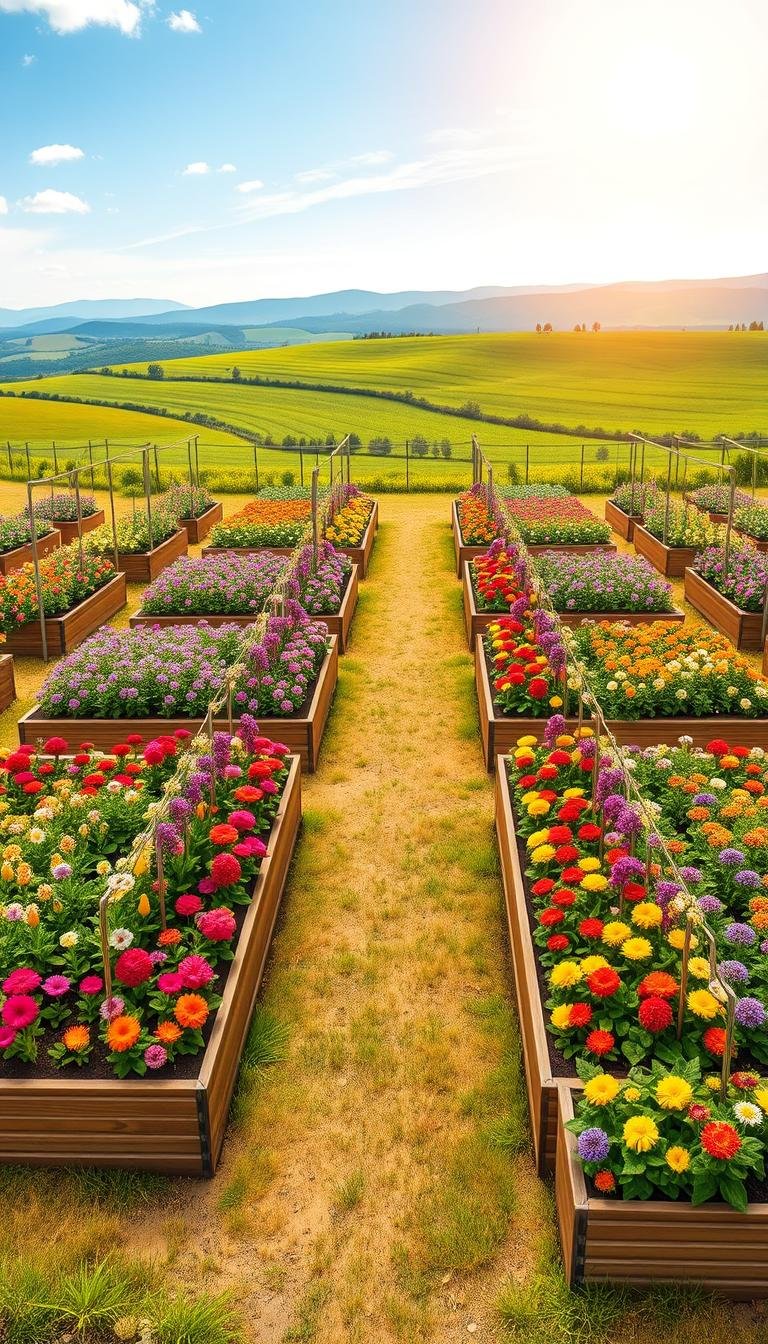 Cut Flower Garden Layout with Raised Beds: Harvesting Bouquets All Season